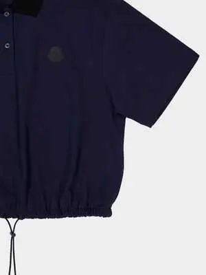 Moncler Cropped Cotton Piquet Polo Shirt - Blue