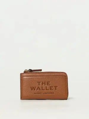 Marc Jacobs The Wallet Pebbled Leather Card Holder With Zip And Embossed Logo - Brown