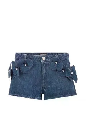 David Koma 3d Flower Embellished Denim Mini Shorts