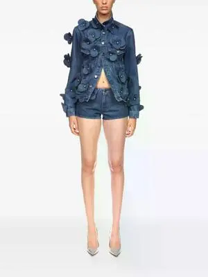 David Koma 3d Flower Embellished Denim Mini Shorts