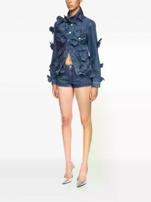 David Koma 3d Flower Embellished Denim Mini Shorts