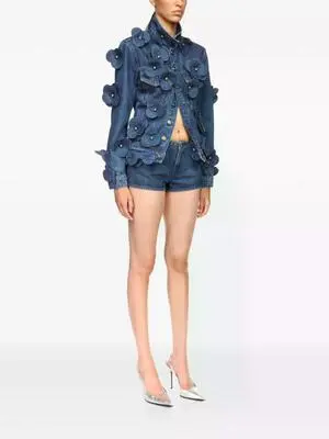 David Koma 3d Flower Embellished Denim Mini Shorts