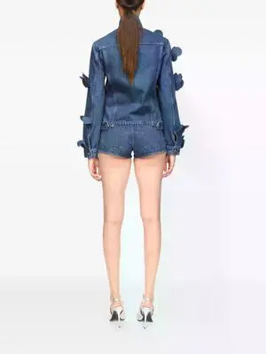 David Koma 3d Flower Embellished Denim Mini Shorts