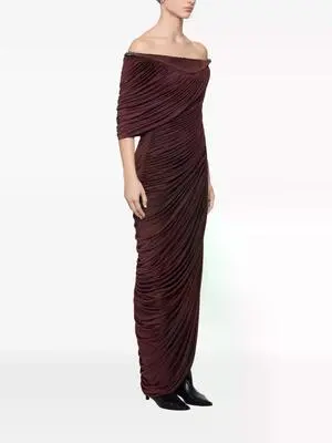 CHATS BY C.DAM Draped Off-shoulder Midi Dress