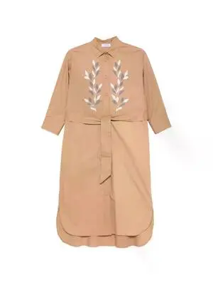 ROSSO 35 Leaf-motif Belted Shirt Dress