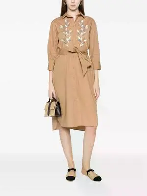 ROSSO 35 Leaf-motif Belted Shirt Dress