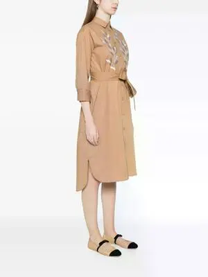 ROSSO 35 Leaf-motif Belted Shirt Dress