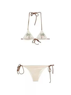 MC2 SAINT BARTH Leah Palm-tree Print Bikini - Neutrals