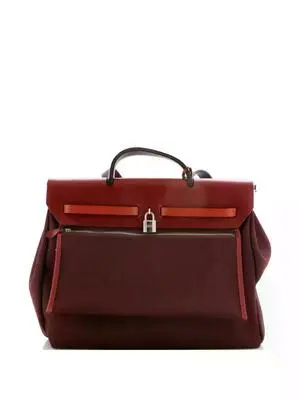 Hermès Herbag Zip Leather And Toile 39 Satchel - Red