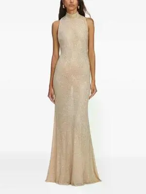 SELF-PORTRAIT Crystal Embellished Maxi Dress - Neutrals