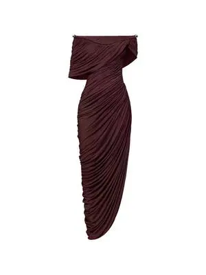 CHATS BY C.DAM Thalyn Off-shoulder Draped Midi Dress - Brown