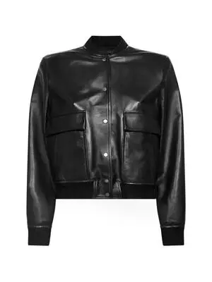SALVATORE SANTORO Ribbed Leather Bomber Jacket - Black
