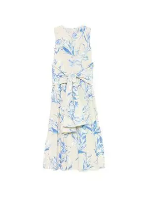 ROSSO 35 Floral-print Tie Midi Dress - Neutrals