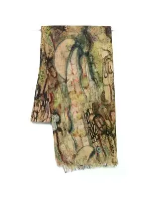 YAVI Printed Fringed Scarf - Neutrals