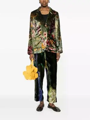 YAVI Floral Print Velvet Blazer