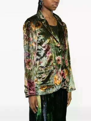 YAVI Floral Print Velvet Blazer
