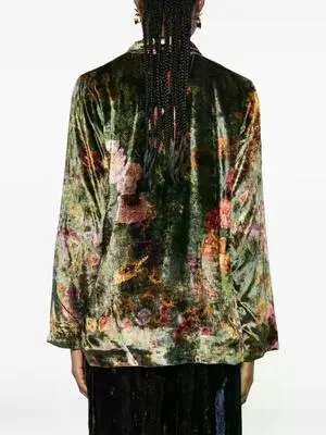 YAVI Floral Print Velvet Blazer