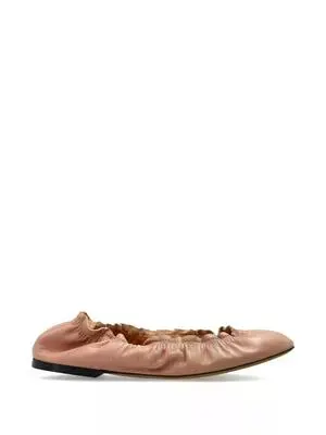 ODISSI Ruched Leather Ballet Flats - Pink