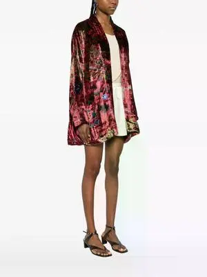 YAVI Floral Print Velvet Jacket