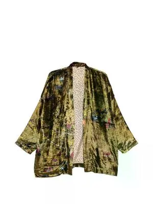 YAVI Floral Velvet Jacket - Green