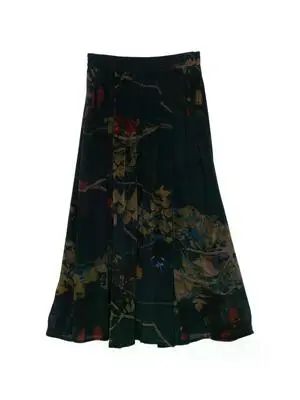 YAVI Floral Pleated Midi Skirt - Green