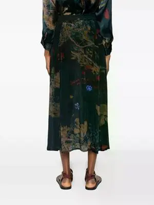 YAVI Floral Pleated Midi Skirt