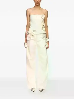 David Koma 3d Flower Cotton Denim Trousers