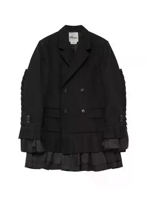 Noir Kei Ninomiya Ruffled Double-breasted Blazer - Black