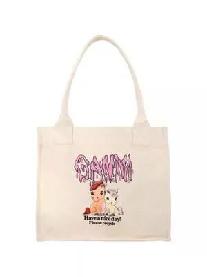 GANNI Large Graphic Pony Tote Bag - Neutrals
