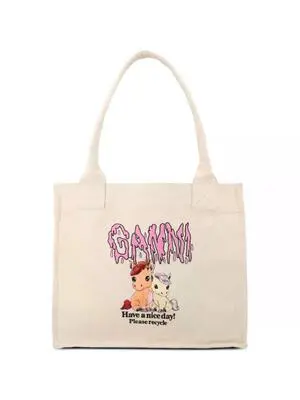 GANNI Large Graphic Tote Bag - Neutrals