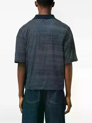 AMI Paris De Coeur Striped Buttoned Polo Shirt - Blue