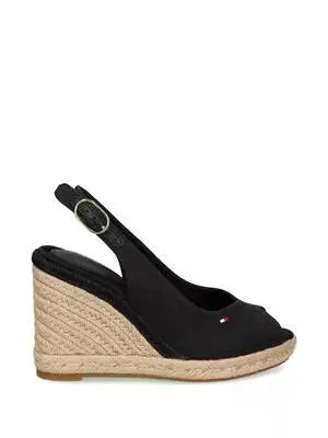 Tommy Hilfiger Logo-embroidered Wedge Espadrilles - Black