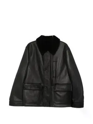 YVES SALOMON Collared Pocket Leather Jacket - Black