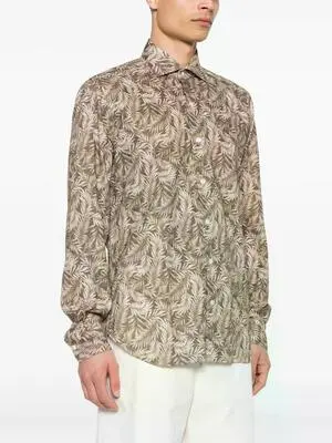 BARBA NAPOLI Leaf-print Shirt - Brown