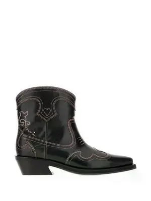 GANNI Contrast-stitch Ankle Boots - Black