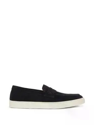 DOUCAL'S Suede Slip-on Loafers With Penny Strap - Blue