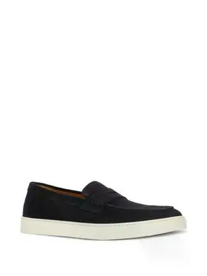 DOUCAL'S Suede Slip-on Loafers With Penny Strap - Blue