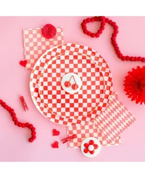 JOLLITY & CO Checkered Paper Cocktail Napkins, Set Of 20 - Cherry (red)
