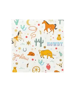 JOLLITY & CO Yeehaw Cowboy Print Large Paper Napkins, Set Of 16 - Multicolor