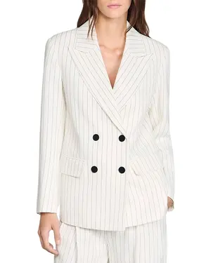 Sandro Striped Tailored Jacket - Ecru / Black