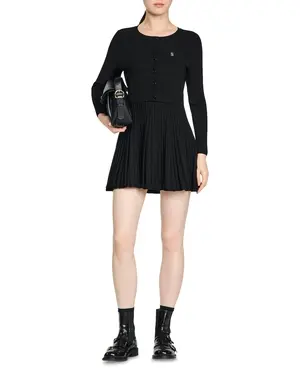 Sandro Ruby Pleated Knit Short Dress