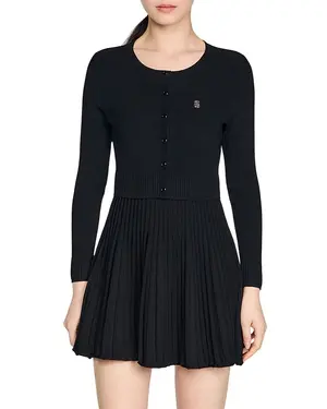Sandro Ruby Pleated Knit Short Dress