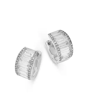 Bloomingdale'S Diamond Baguette And Round Huggie Hoop Earrings - White Gold