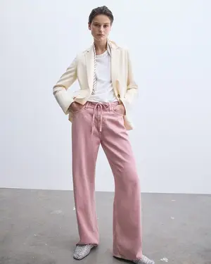 Rag & Bone Phoebe Drawstring High Rise Wide Jeans - Raspberry