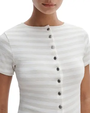Rag & Bone The Knit Stripe Button Tee - Chalk Multi
