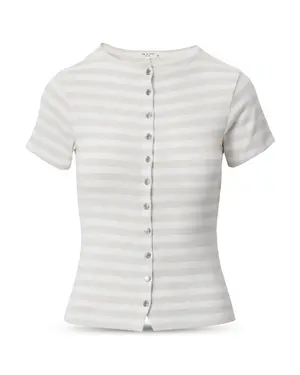 Rag & Bone The Knit Stripe Button Tee - Chalk Multi
