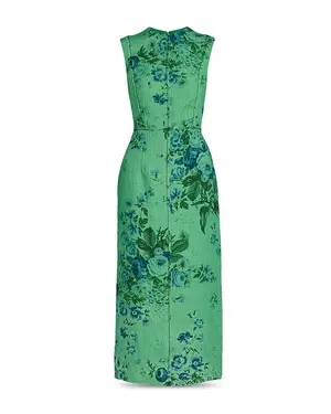 Erdem Linen Midi Dress - Rose Bouquet Sea Green