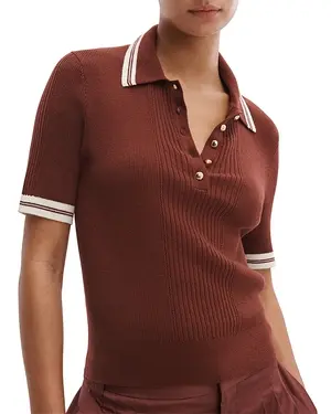 Rag & Bone Laurie Tipped Short Sleeve Polo Sweater - Rosewood