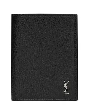 Saint Laurent Tiny Cassandre Credit Card Wallet - Black And Silver