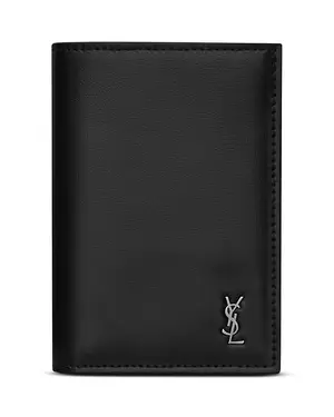 Saint Laurent Tiny Cassandre Credit Card Wallet - Black And Silver